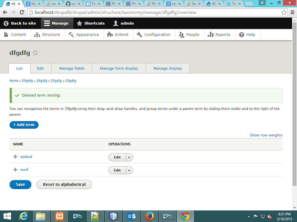 Delete button on edit term form does nothing [#2069411] | Drupal.org